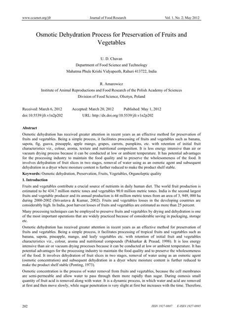 pdf osmotic dehydration process for preservation of fruits and vegetables