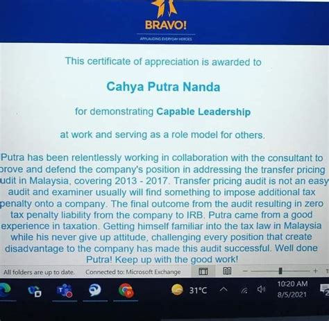 Cahya Putra Nanda On Linkedin Its An Honor Receive This Appreciation From Company Considering