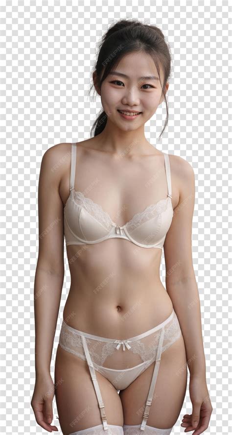 Asian Woman In Lingerie Poses For Camera Alluring Confident Isolated On