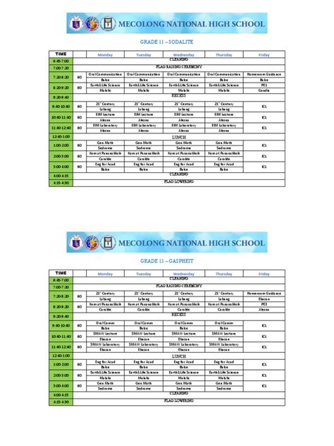 Class Program Shs Pdf Schools Educational Institutions