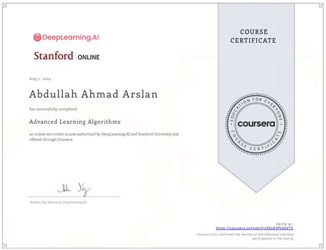 completed advanced learning algorithms course abdullah ahmad arslan posted on the topic linkedin