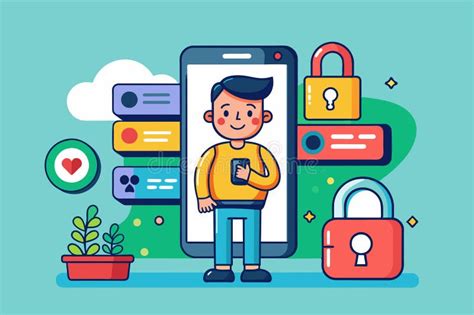 Man In Smartphone With Padlock Symbolizes Mobile Encryption Mobile Encryption Customizable