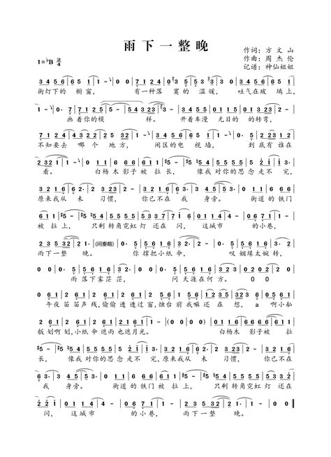周杰伦【雨下一整晚】歌曲曲谱歌谱简谱下载【风雅颂歌谱网】动态伴奏演唱演奏视唱简谱歌谱曲谱高质量图片pdf下载网
