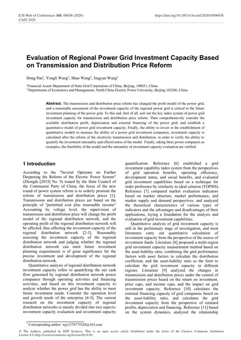 Pdf Evaluation Of Regional Power Grid Investment Capacity Based On