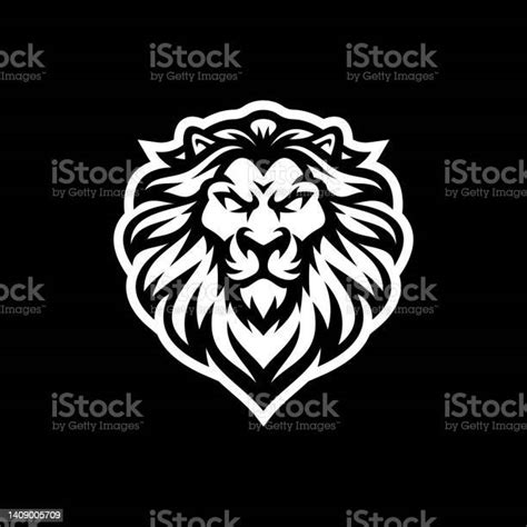 라이온 헤드 마스코트 로고 디자인 어두운 배경에 라이온 벡터 일러스트 레이 션 갈기에 대한 스톡 벡터 아트 및 기타 이미지
