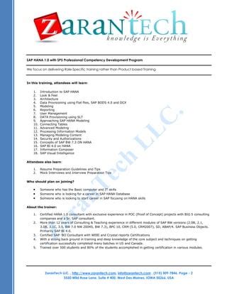 Sap Hana Training PDF Databases Computer Software And Applications