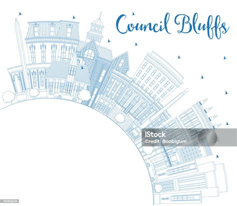 개요 카운실 아이오와 파란색 건물 및 복사 공간 스카이 라인 건물 외관에 대한 스톡 벡터 아트 및 기타 이미지 건물 외관