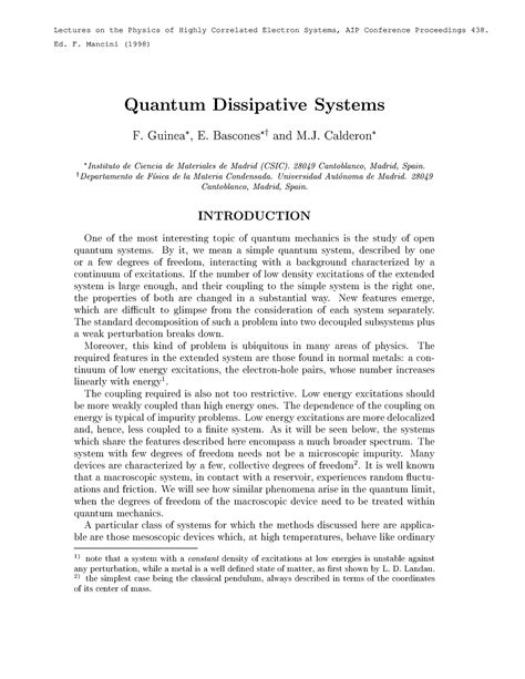 Dissipative Qs Dfgt Quantum Dissipative Systems