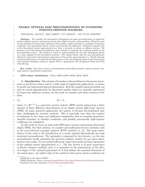 Pdf Nearly Optimal Fast Preconditioning Of Symmetric Positive Definite Matrices