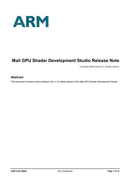 Mali GPU Shader Development Studio Release Note