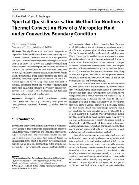 Pdf Spectral Quasi Linearisation Method For Nonlinear Thermal Convection Flow Of A Micropolar