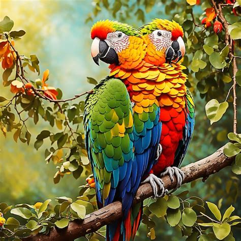 Premium Ai Image Colorful Parrot On A Tree