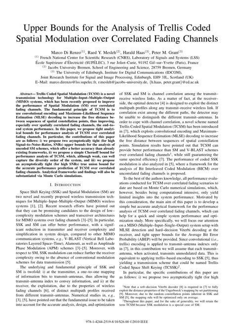 Pdf Upper Bounds For The Analysis Of Trellis Coded Spatial Modulation