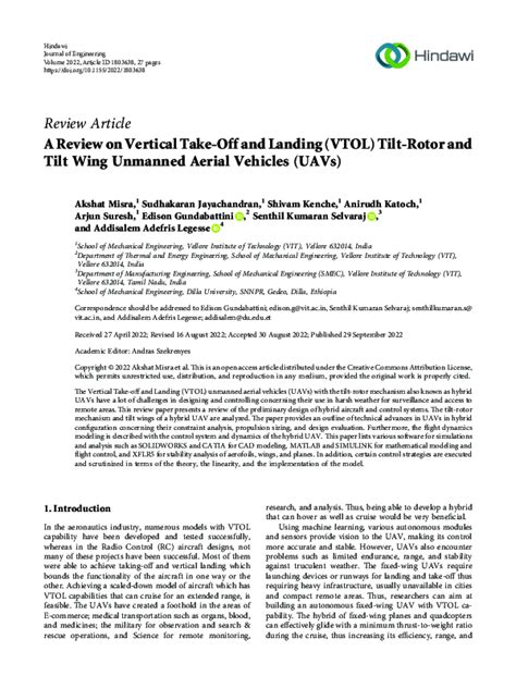 Pdf A Review On Vertical Take Off And Landing Vtol Tilt Rotor And Tilt Wing Unmanned Aerial