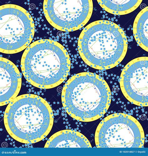 Seamless Pattern Natal Astrological Chart Zodiac Signs Vector Stock Vector Illustration Of