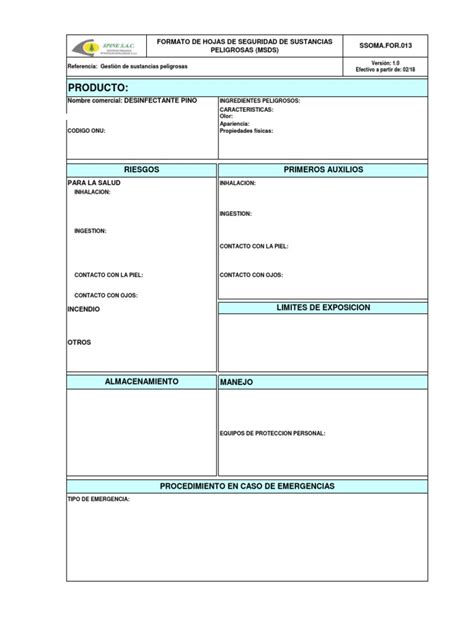 Formato De Hoja De Seguridad Msds Pdf