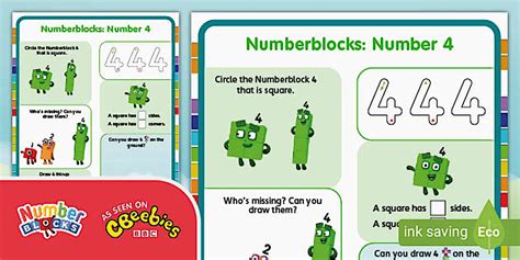 👉 Numberblocks Number Four Square Like Me Activity