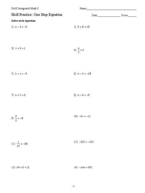 Gr 9 Solving One Step Equations Pdf