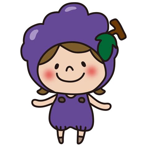 葡萄のかぶり物をしている子供（女の子1）の無料フリーイラスト かわいい手描きの無料素材「てがきっず」保育園・小学校・介護施設にぴったり