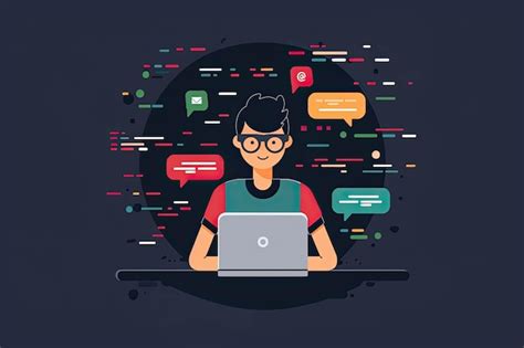 Flat Style Graphic Man IT Professional Coding On A Laptop And Empty