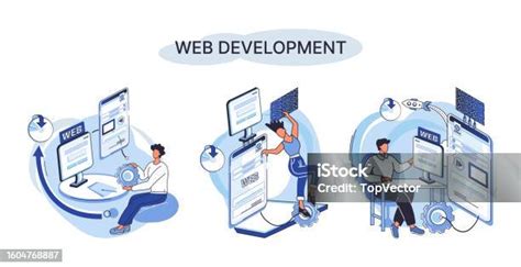 웹 개발 코딩 및 프로그래밍 창조 디지털 소프트웨어 모바일 데스크톱 플랫폼 Html에 대한 스톡 벡터 아트 및 기타 이미지 Html 개념 개발 Istock