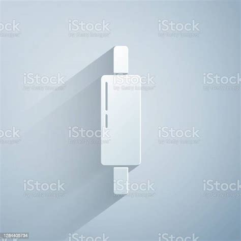 회색 배경에 격리 된 롤링 핀 아이콘을 잘라 용지 종이 아트 스타일 벡터 3차원 형태에 대한 스톡 벡터 아트 및 기타 이미지 3차원 형태 굴리기 그리기 Istock