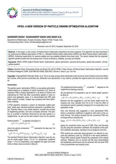 pdf hpso a new version of particle swarm optimization algorithm