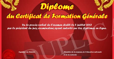 Diplome Du Certificat De Formation Generale