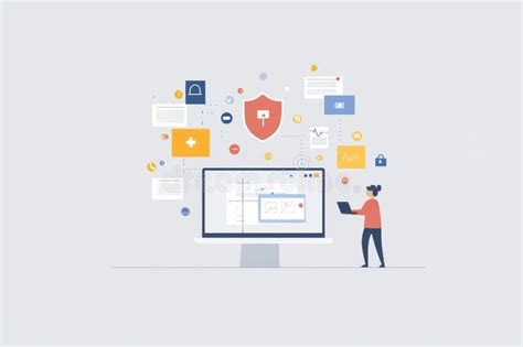 Person Using Laptop To Create Digital Documents With Icons And Security For Medical Info