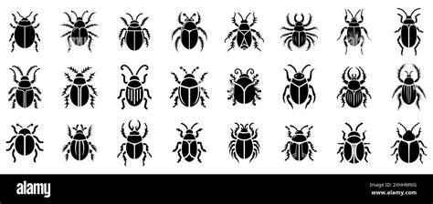Beetle Icons Set Set Of Simple Black Silhouettes Of Different Beetles