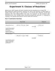 Lab Classes Of Reactions Lab Report Template Docx Name Fina Tuuholoaki CHEM