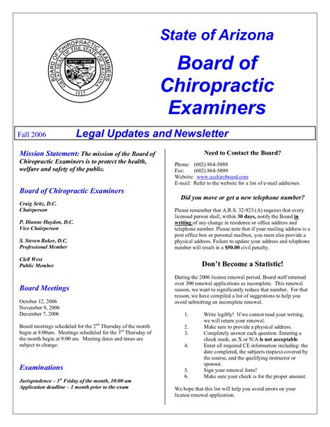 State Of Arizona Board Of Chiropractic Examiners Newsletter 2006 Fall