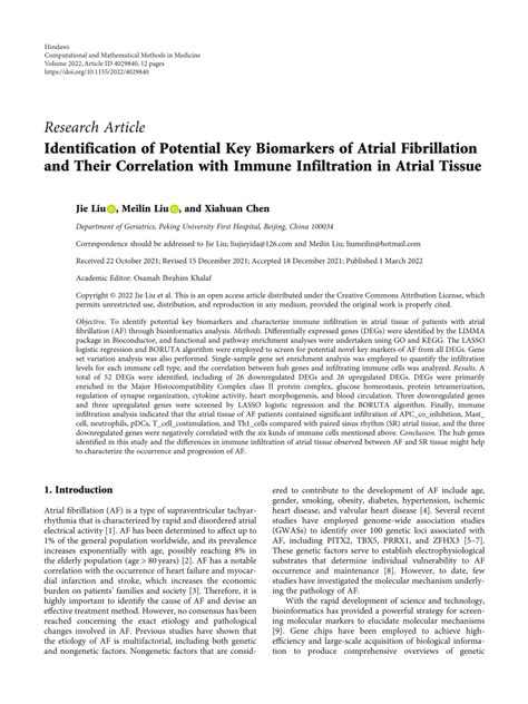 Pdf Identification Of Potential Key Biomarkers Of Atrial Fibrillation And Their Correlation