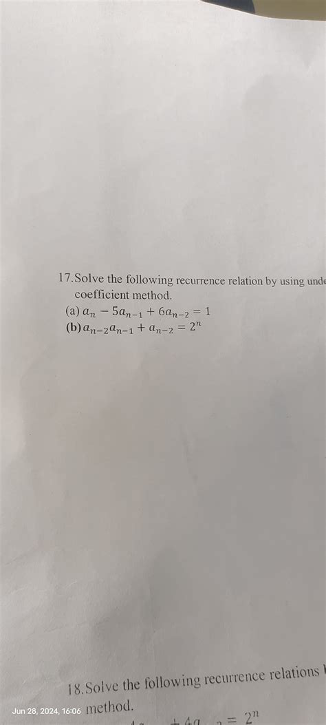 17 Solve The Following Recurrence Relation By Studyx