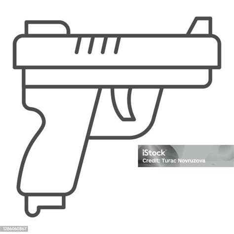 건 얇은 라인 아이콘 자기 방어 개념 흰색 배경에 권총 기호 총기 모바일 개념 및 웹 디자인을위한 윤곽 스타일에서 슈팅 게임 아이콘무기 벡터 그래픽 개성 개념에 대한 스톡