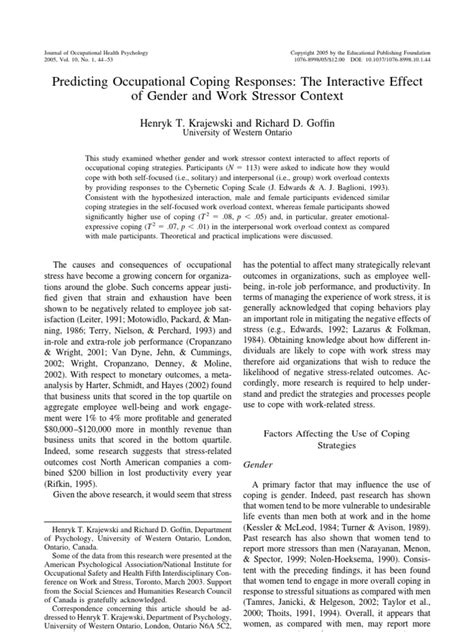 Predicting Occupational Coping Responses Journal Of Occupational