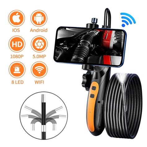 WiFi Borescope Camera 180 Degree Articulating Digital Industrial Endoscope 8mm HD Camera With 8