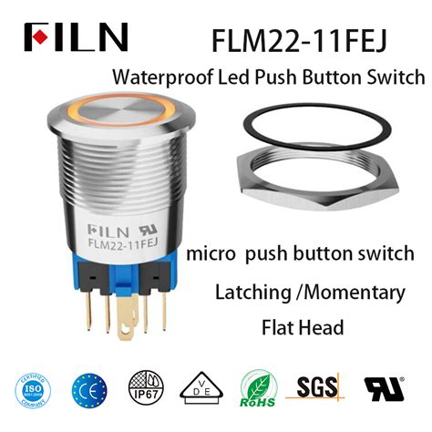 FILN LED PUSH BUTTON SWITCH MM Pin V V V High Currnet IP Waterproof Illuminated
