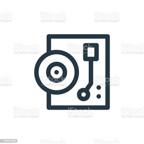 흰색 배경에서 격리된 플레이어 벡터 아이콘을 기록합니다 개요 웹 사이트 디자인 및 모바일 응용 프로그램 개발을위한 얇은 라인 레코드 플레이어 아이콘 씬 라인 레코드 플레이어