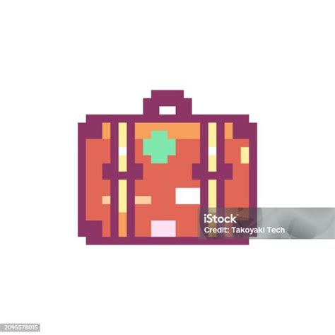 픽셀 아트 빈티지 핸들 가방 아이콘입니다 오래 된 여행 가방의 벡터 Y2k 8bit 스티커입니다 모자이크 처리에 대한 스톡 벡터 아트 및 기타 이미지 Istock
