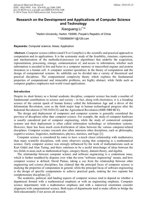 Research On The Development And Applications Of Computer Science And Technology Scientific Net