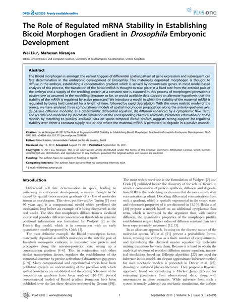 Pdf The Role Of Regulated Mrna Stability In Establishing Bicoid