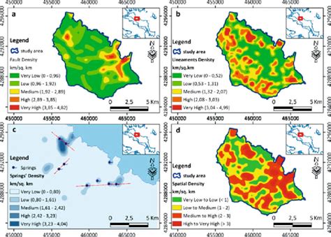 a fault density map b lineaments photolines density map c