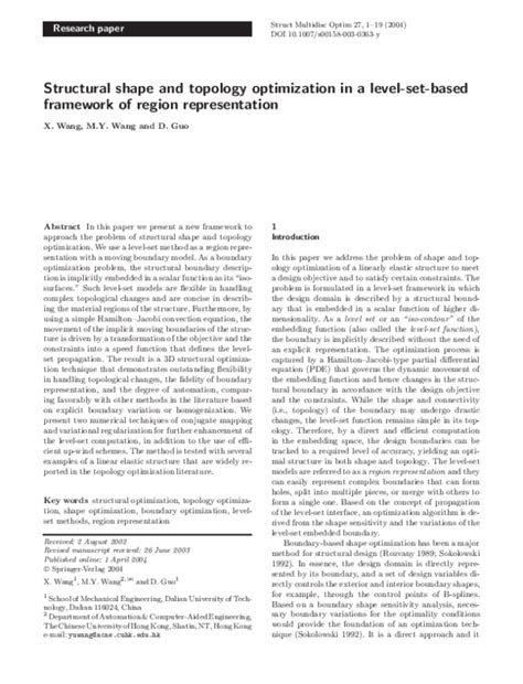 Pdf Structural Shape And Topology Optimization In A Level Set Based Framework Of Region
