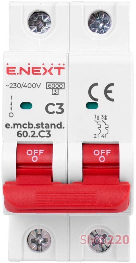 s002142 Автомат 3 А, 2-полюсный, тип С, e.mcb.stand.60.2.C3 Enext ...