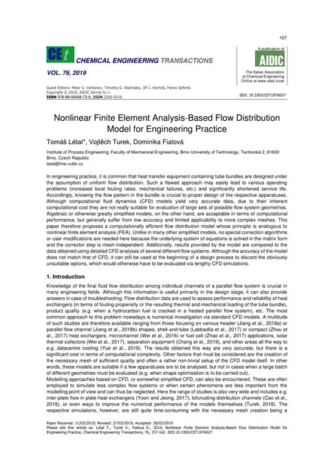 pdf nonlinear finite element analysis based flow distribution model