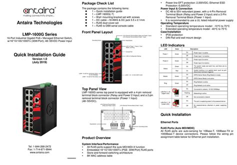 antaira lmp 1600g series quick installation manual pdf download