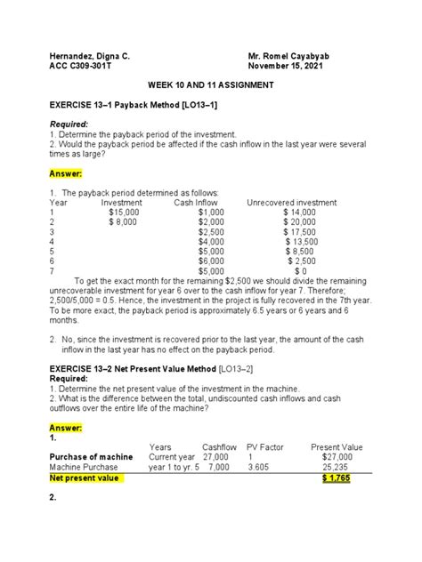 week 10and11 assignment hernandez pdf net present value present value