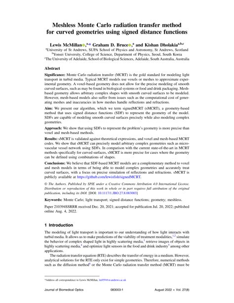 Pdf Meshless Monte Carlo Radiation Transfer Method For Curved Geometries Using Signed Distance