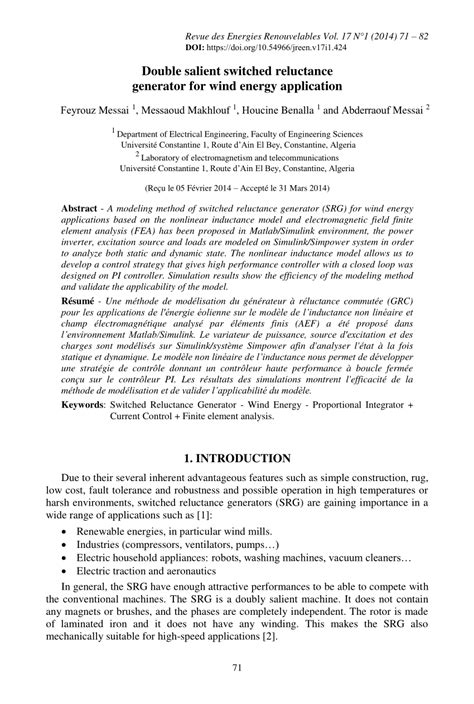 Pdf Double Salient Switched Reluctance Generator For Wind Energy Application